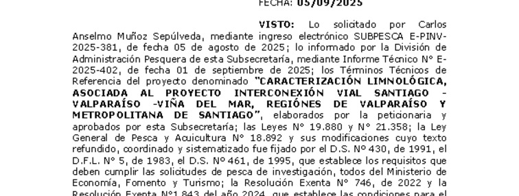 R. EX. Nº E-2025-637 AUTORIZA A CARLOS ANSELMO MUÑOZ SEPÚLVEDA, PARA ...